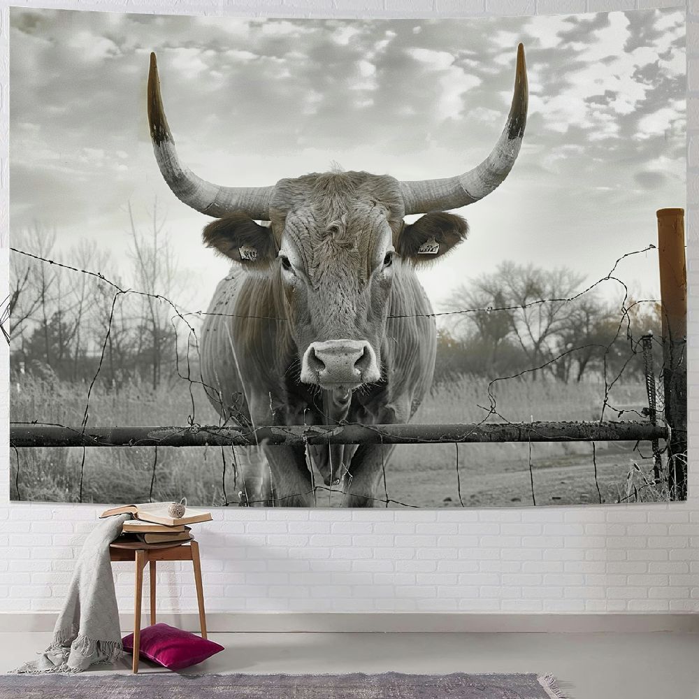 BCIIG Western Longhorn Cow Tapestry, Rustic Farmhouse Bull Highland ...