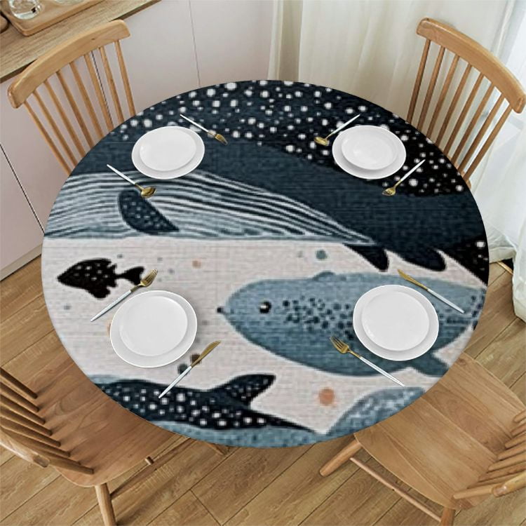 BCIIG Whale Fish Underwater Round Tablecloth 100% Polyester Fiber for ...