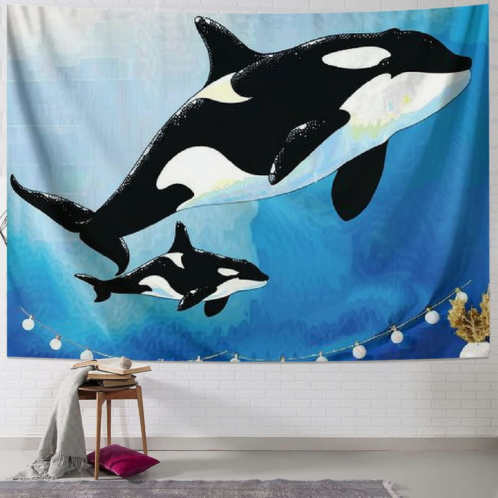 BCIIG Whale Tapestry, Orca Family Mother and Swimming in The Ocean ...