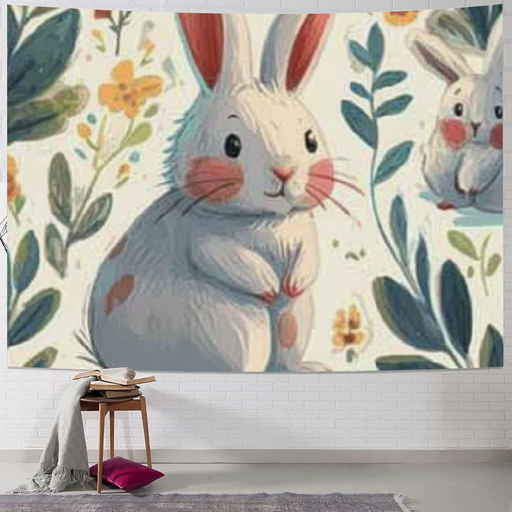 BCIIG Whimsical Flowers Rabbits Tapestry Wall Hanging Unique Style for ...