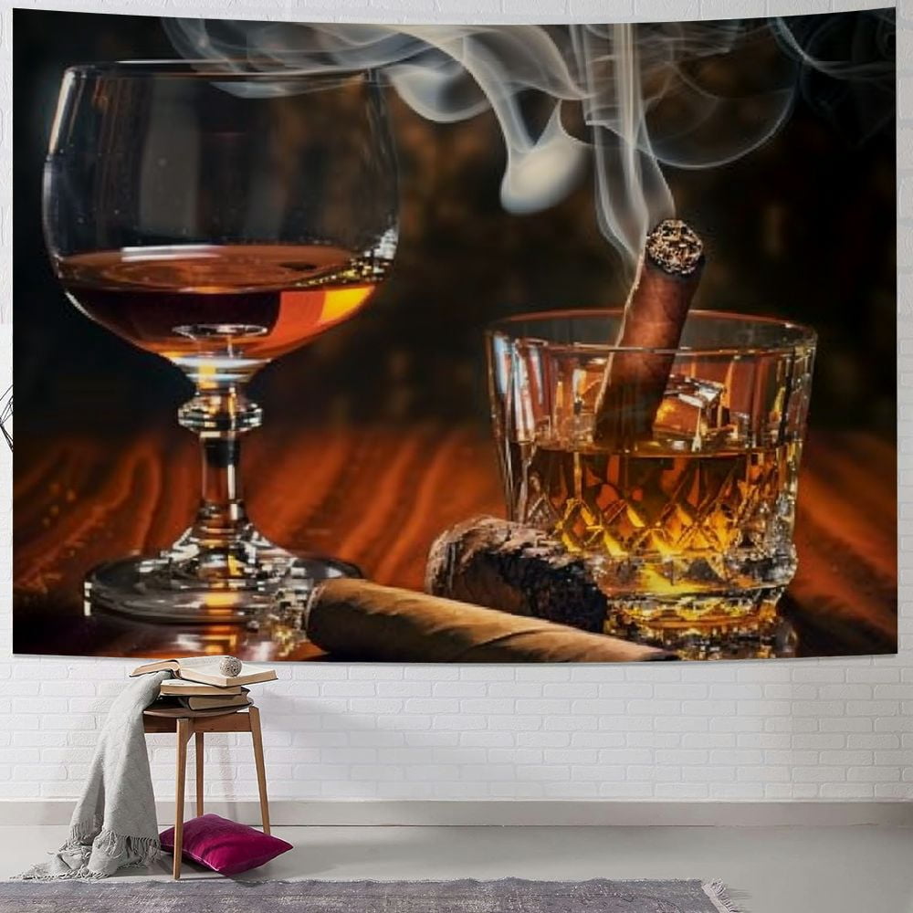 BCIIG Whiskey Cigar Smoke Tapestry Wall Hanging Unique Style Graphic ...