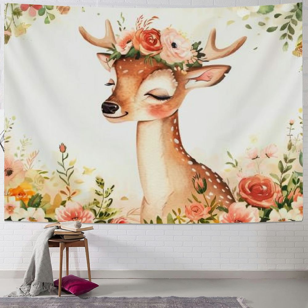 BCIIG Wild Animal Tapestries Cute Deer Tapestry Decoration Wall Hanging ...