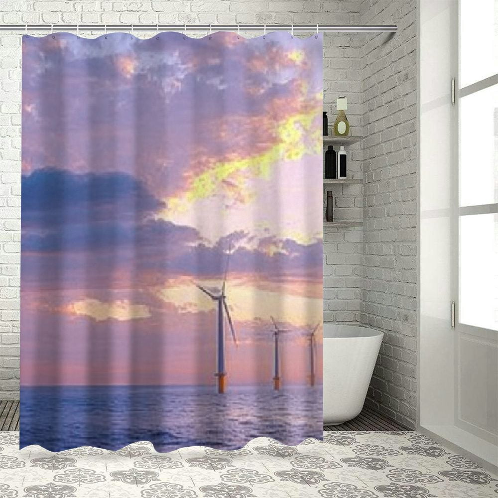 BCIIG Wind Turbine Ocean Sunset Shower Curtain Decoration Chic Modern ...