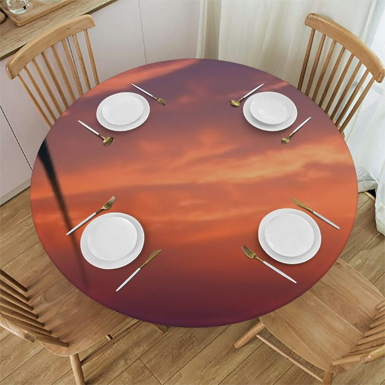 BCIIG Wind Turbines Sunset Environmental Art Round Tablecloth Stain ...