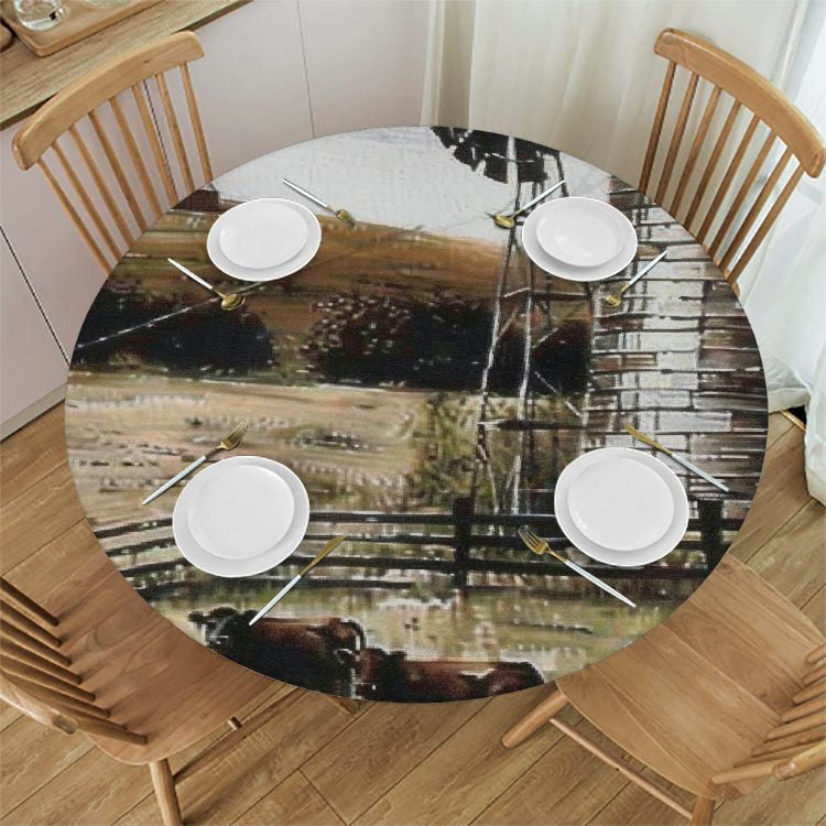 BCIIG Windmill Cows Barn Round Tablecloth Stain-Resistant Washable ...