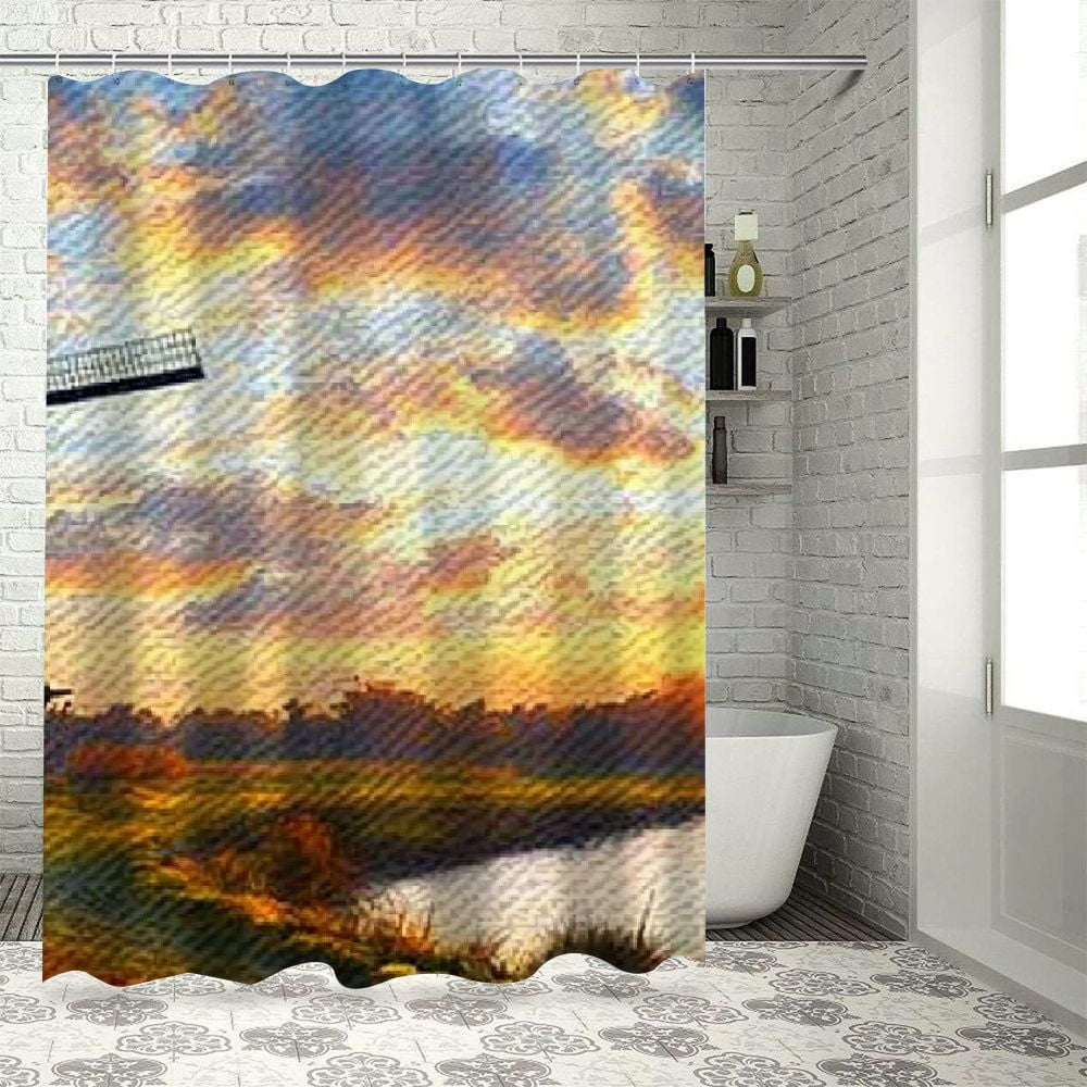 BCIIG Windmill Sky Sunset Shower Curtain Bathroom Decoration with Hook ...