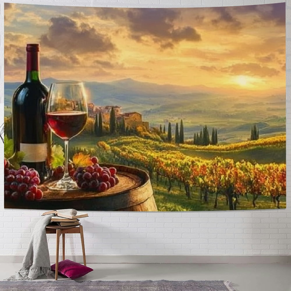 BCIIG Wine Bottle Glass Vineyard Tapestry Wall Hanging Unique Style for ...
