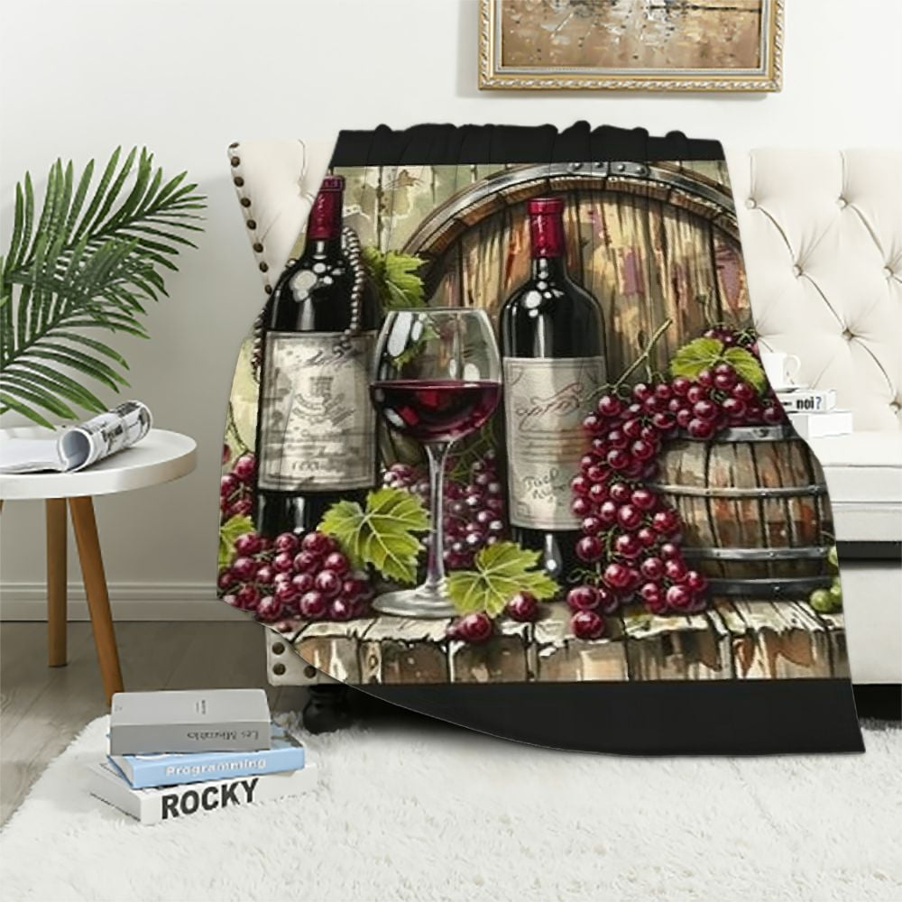 BCIIG Wine Bottles Glasses Grapes Warm Lightweight Blanket Soft Fleece ...