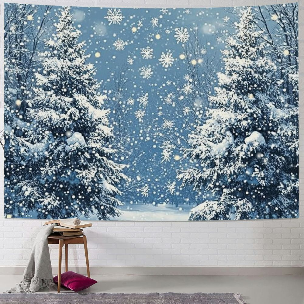 BCIIG Winter Scene Backdrop Snowy Christmas Pine Tree Halo Spots Photography Background White ...