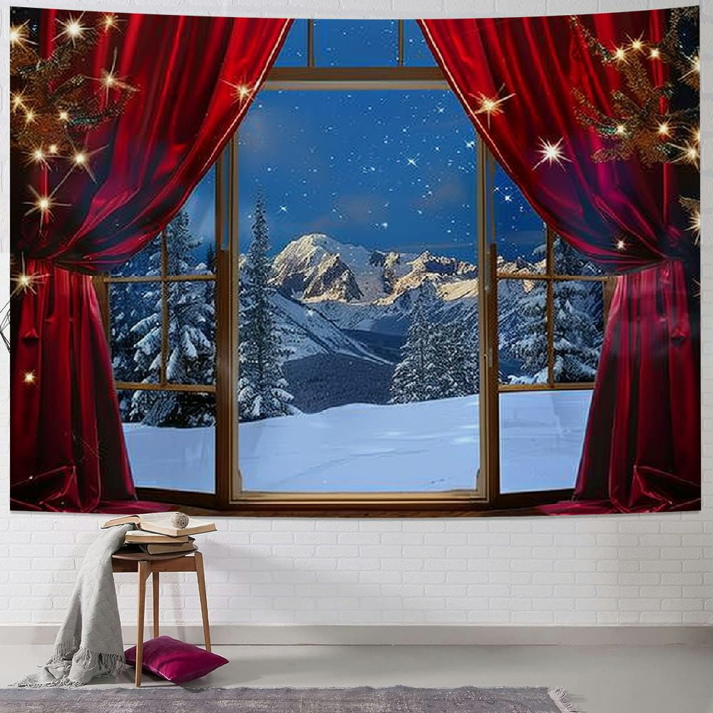 BCIIG Winter Tapestry Wall Hanging Snow Scene Outside Vintage Window ...