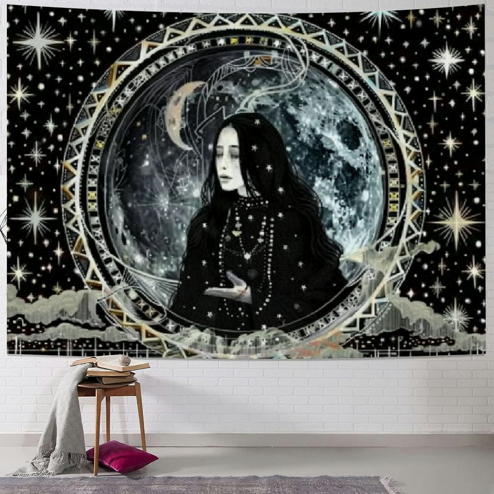 BCIIG Wizard Tarot Tapestry, Black and White Clouds Sun Moon Tapestry ...