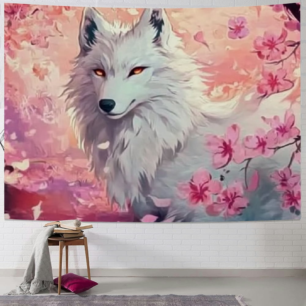 BCIIG Wolf Flowers Anime Art Tapestry Wall Hanging Unique Style Graphic ...