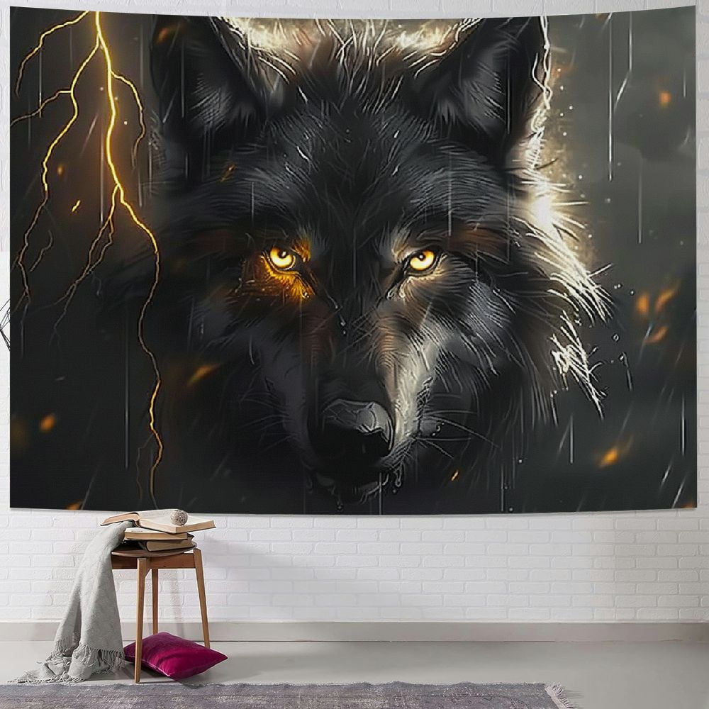 BCIIG Wolf Gifts Blanket, Black Gold Fire Lightning Wolf Throw Blankets ...
