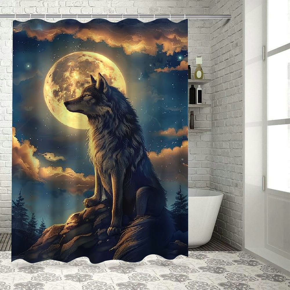 BCIIG Wolf Moon Fantasy Art Bathroom Decor Set Polyester Fabric Shower ...