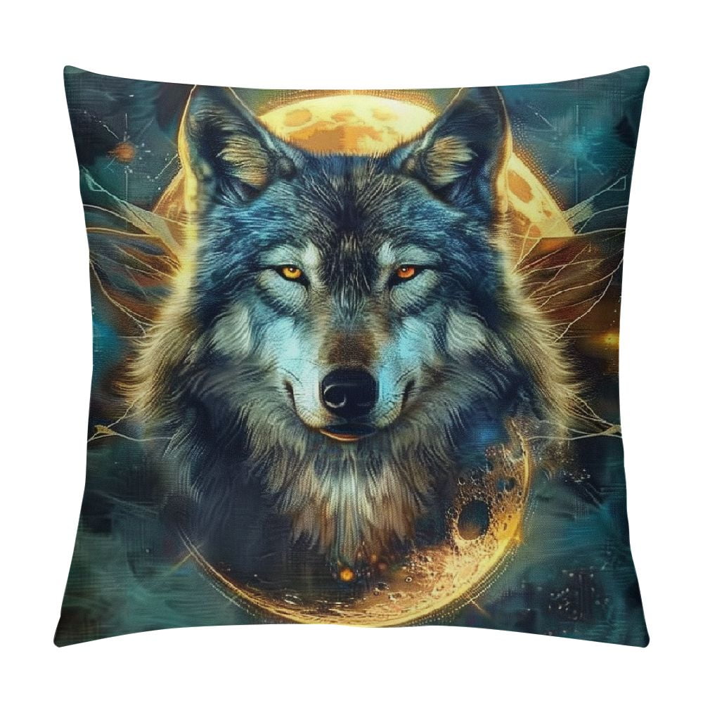BCIIG Wolf Moon Phases Graphic Decorative Cushion Throw Pillow Cover ...