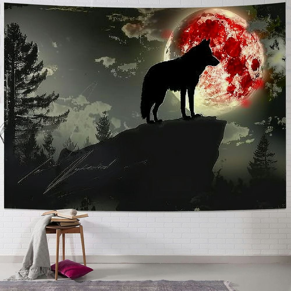 BCIIG Wolf Tapestry, Cool Wolf Poster Black and White Gothic Forest ...