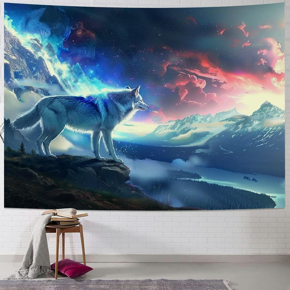 BCIIG Wolf Tapestry Wall Hanging Wild Animal Wolf on Mountain Nature ...