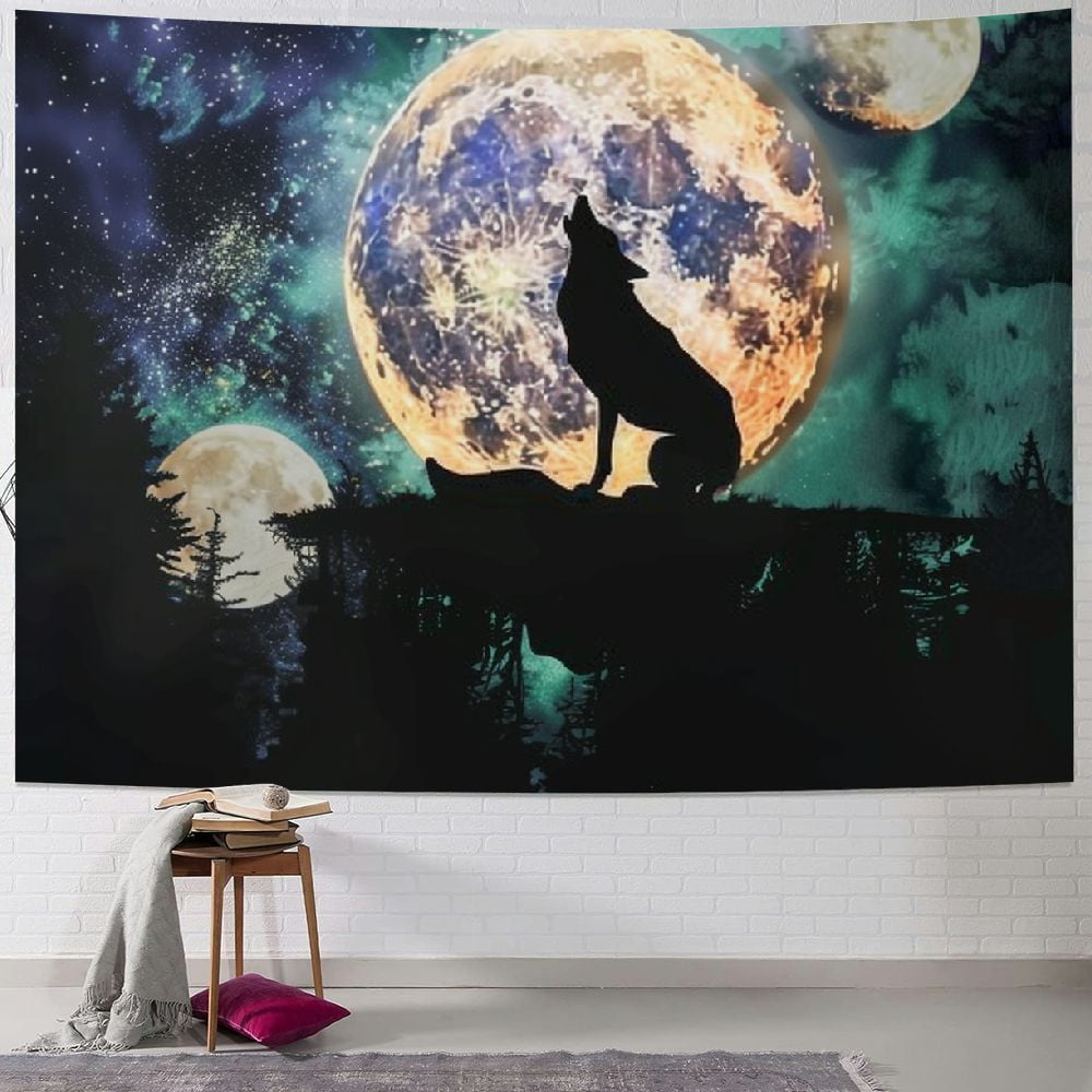 BCIIG Wolf Tapestry Wolf Moon Tapestry Starry Night Sky Wall Hanging ...