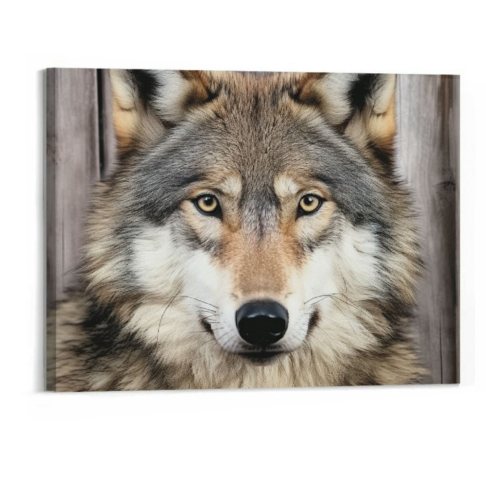 BCIIG Wolf Wooden Wall Art Rustic: Framed Wild Beige Animal Painting ...