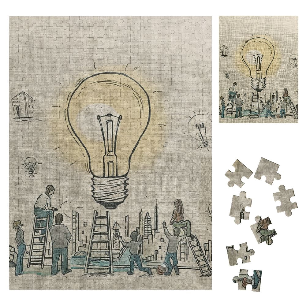 BCIIG Wooden Jigsaw Puzzle Light Bulb People Ladders Vertical Style ...