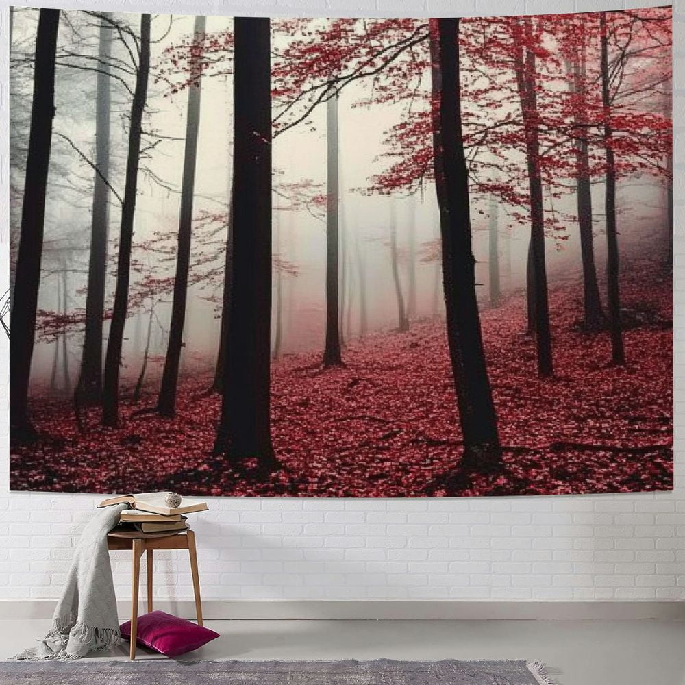 BCIIG Woodland Tapestry, Fantasy Marsala Color Foggy Forest Jungle Dreamy Wilderness Woods ...