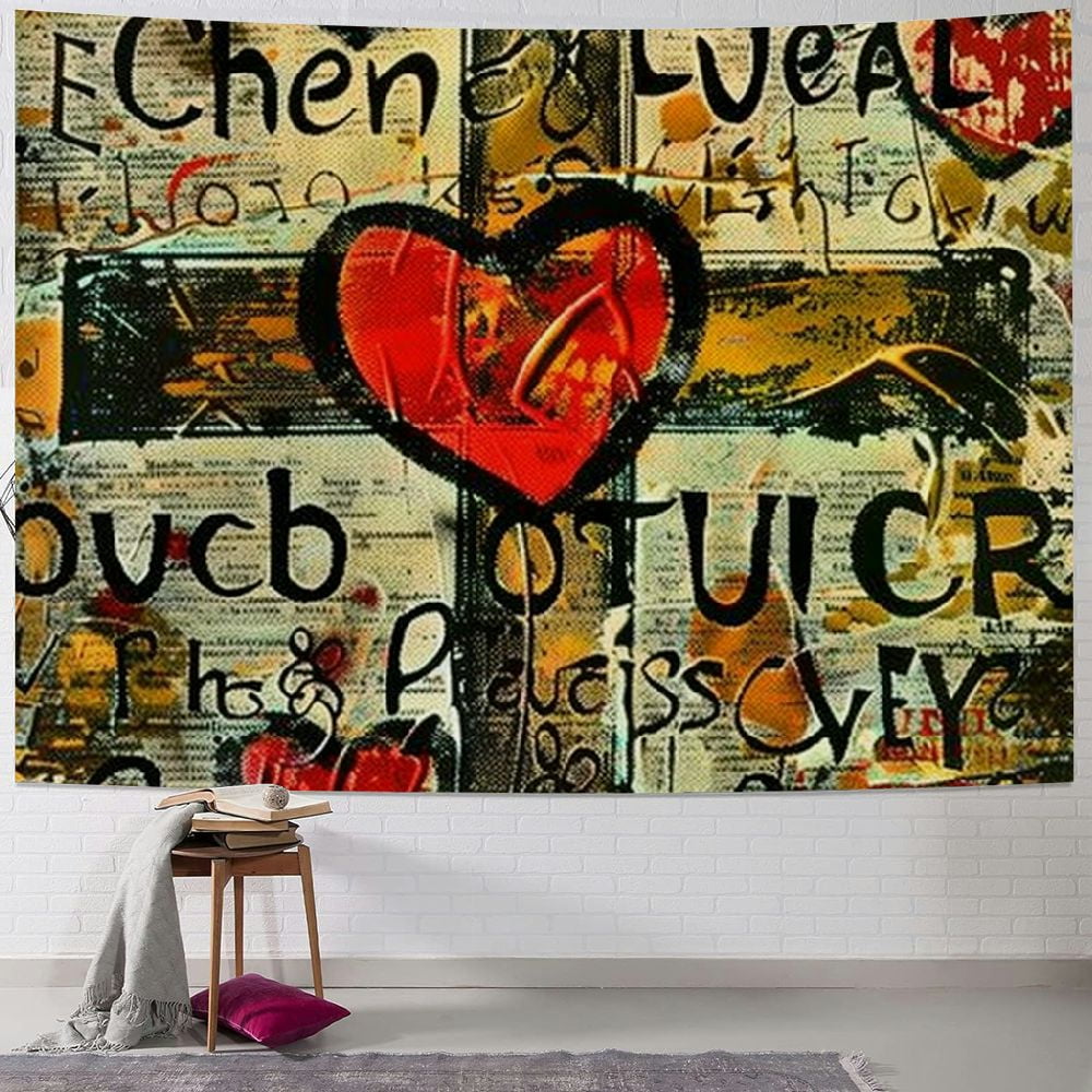BCIIG Words Heart Cross Tapestry Wall Hanging Unique Style Graphic ...