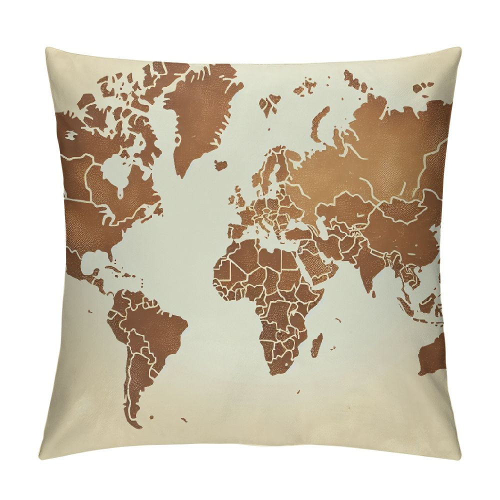 BCIIG World Map Pillow Case Decor Vintage Map on Black Background Throw ...