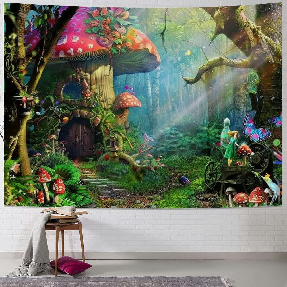 BCIIG XSISTER Fantasy Mushroom Forest Tapestry Mushroom House Butterfly ...