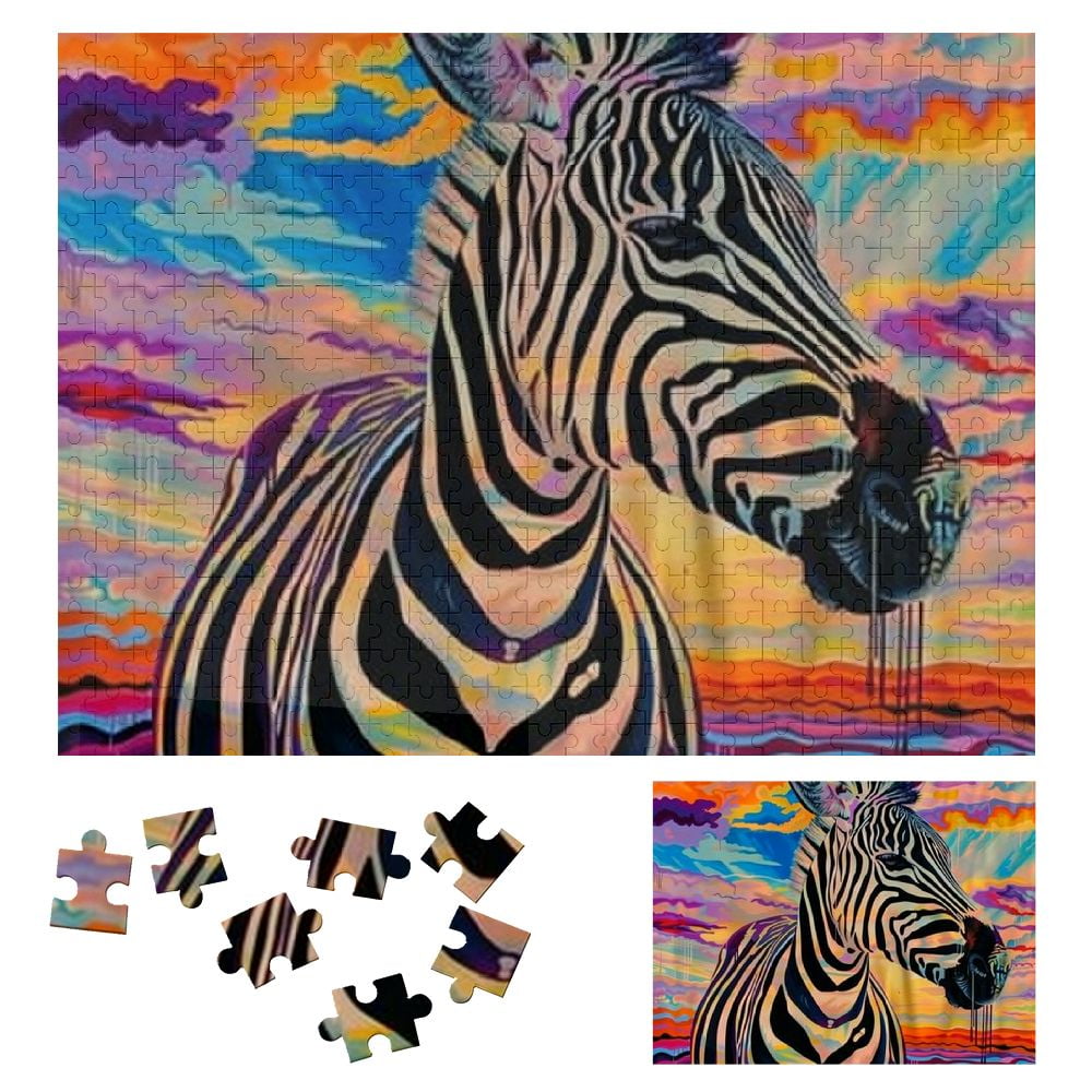 BCIIG Zebra Sunset Psychedelic Art Wooden Jigsaw Puzzle Horizontal ...