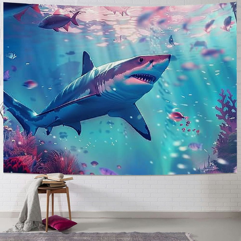 BCIIG shark tapestry sunlight sea animal wildlife fish coral ocean ...