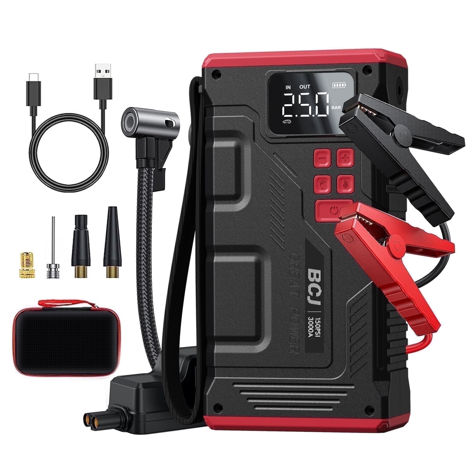 Featou 4000A Peak Car Battery Jump Starter with 150 PSI Air Compressor ...