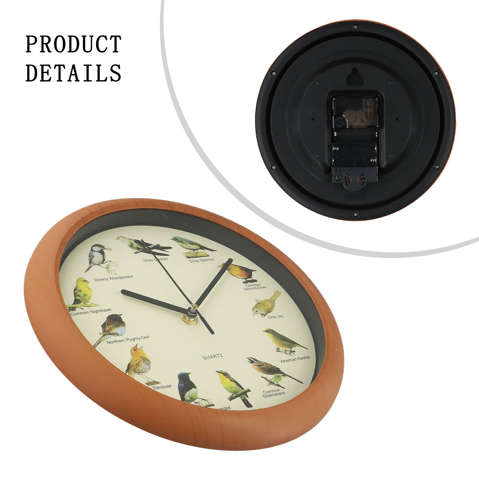 BCLONG 10inch Quartz Singing Bird Wall Clock with Names Songs For Home ...