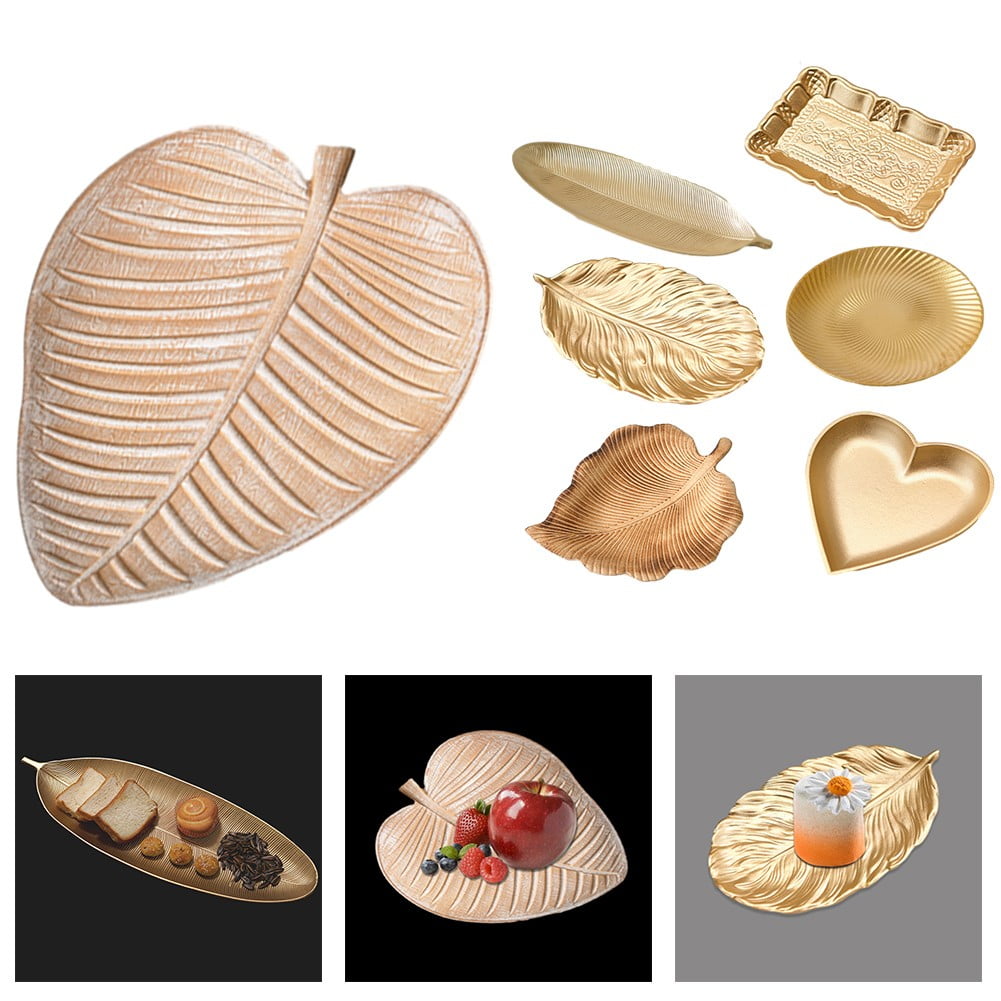 BCLONG 1pc Tray Gold Leaf Shape Serving Tray Jewelry Pallet Snack ...