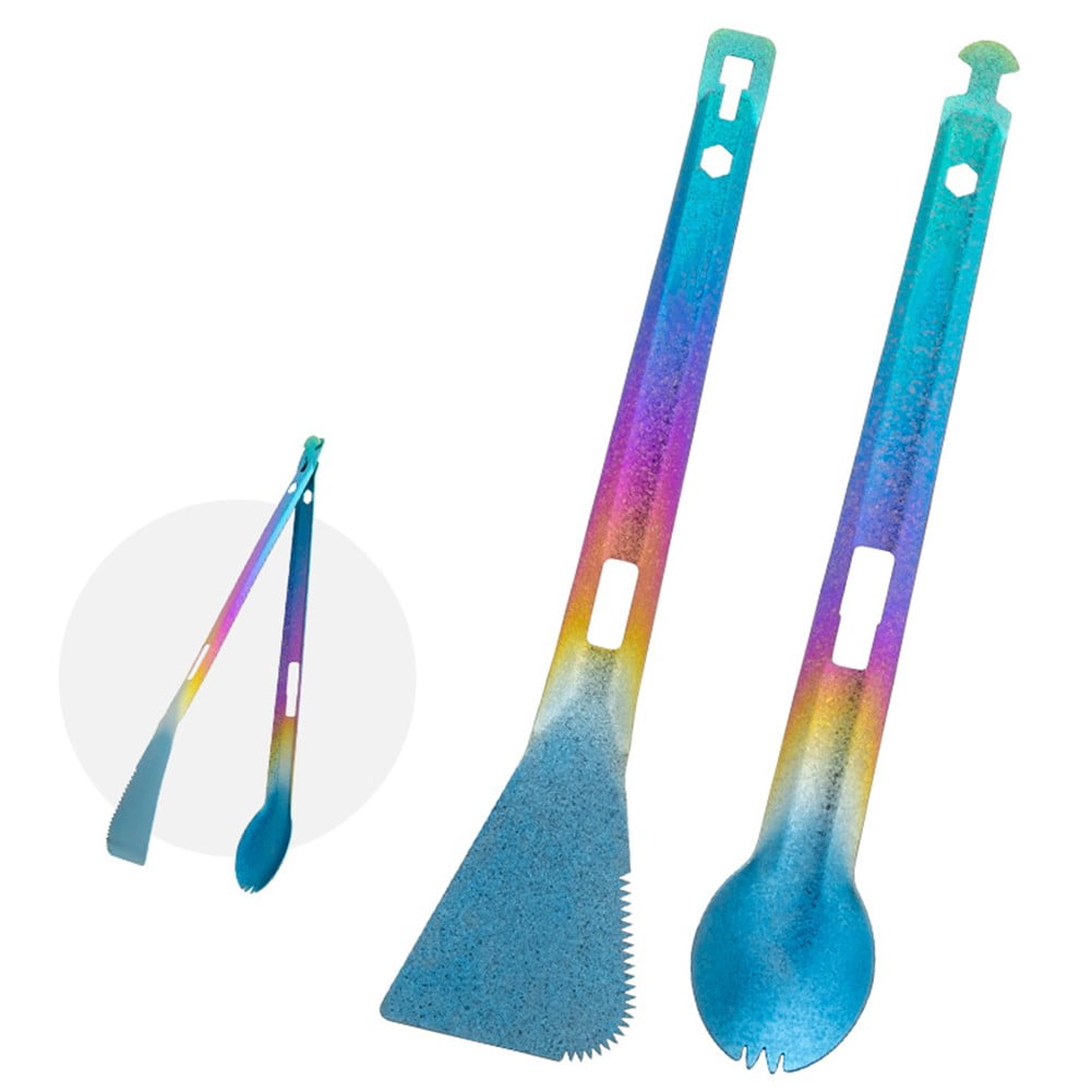 BCLONG 1set Ti alloy outdoorcutlery camping clamp shovel long handle ...