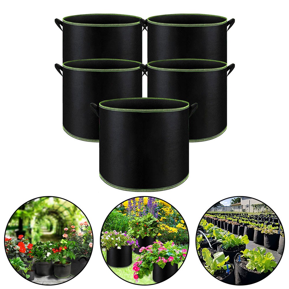 BCLONG 5 Pack Fabric Grow Pots Round Aeration Plant Pots Grow Bags 3-15 ...