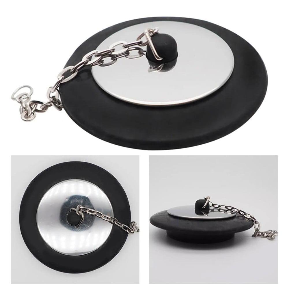 BCLONG Bathroom Bathtub Stopper Drain with Chain Wash Basin Sink Metal ...