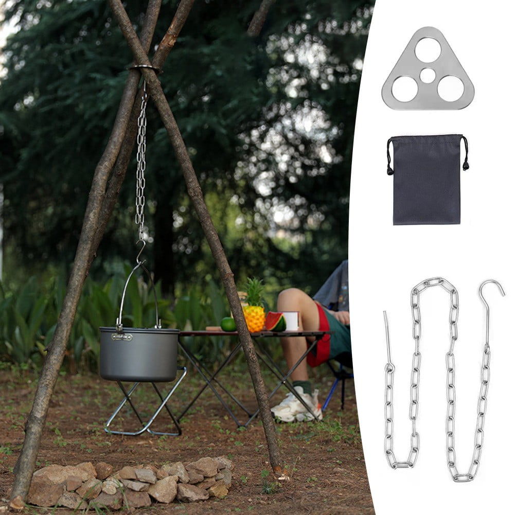 BCLONG Camping Hanging Tripod Pot Rack Hanger BBQ Steel Rack ...