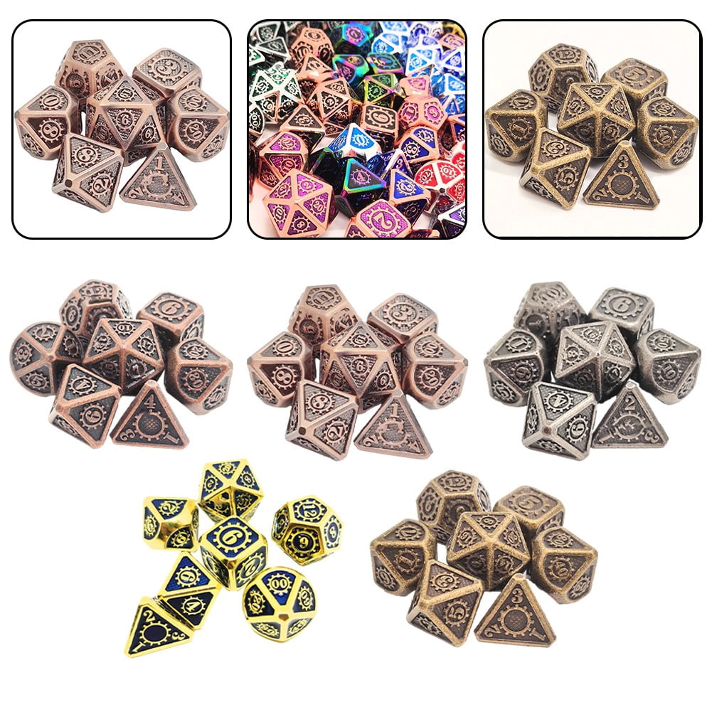 BCLONG Gear Metal Polyhedral Dice Custom Set Metal Dice 7 Piece ...