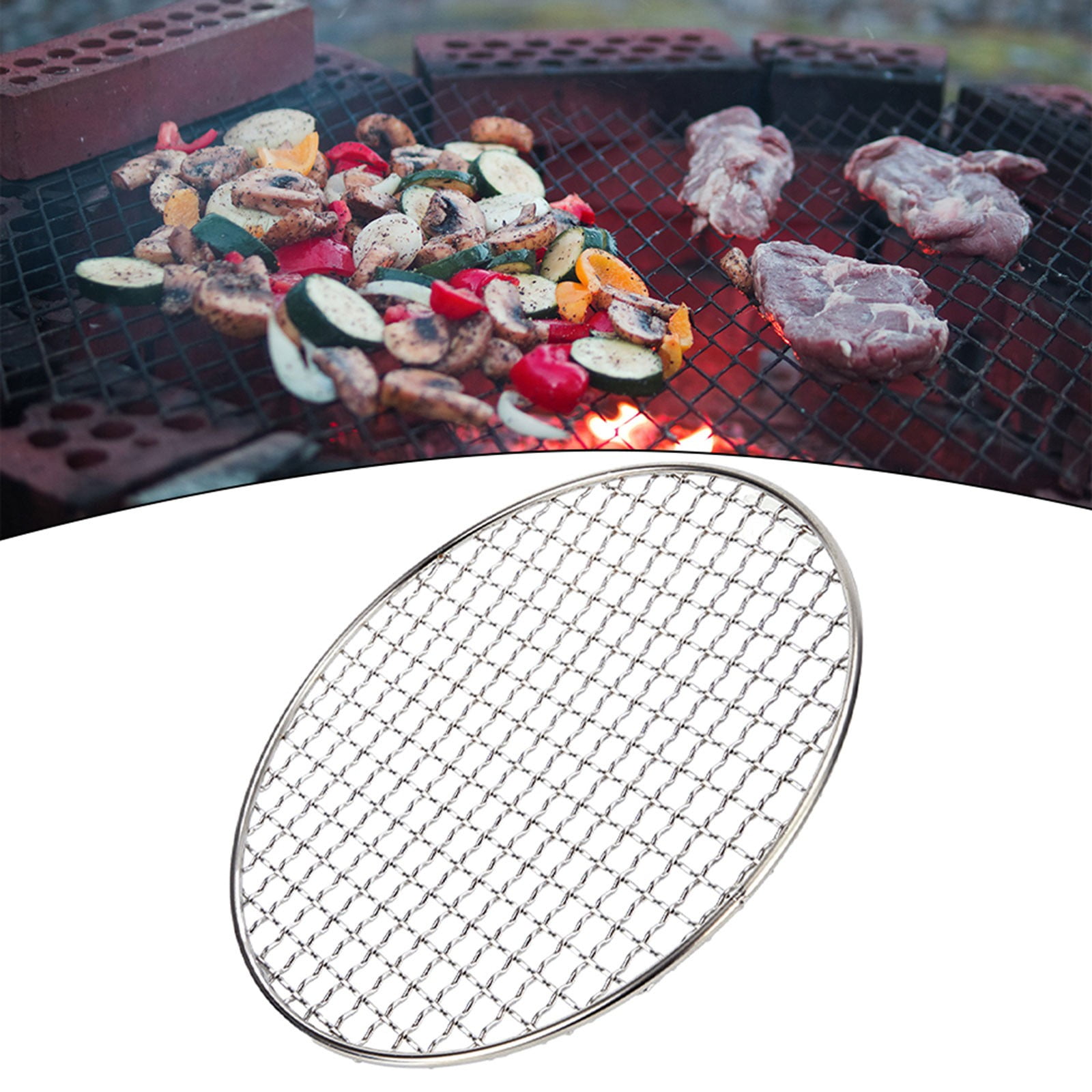 BCLONG Round Stainless Steel BBQ Mesh Non-Stick Korean BBQ Mesh BBQ ...