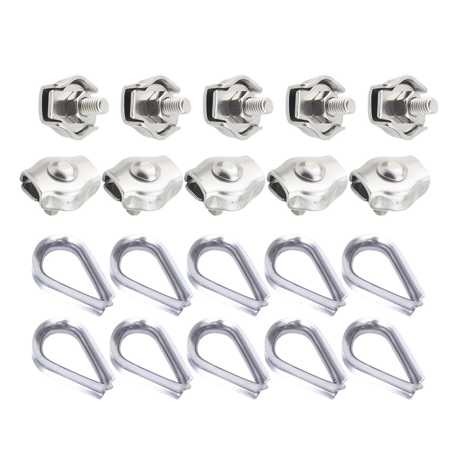 BCLONG Set of 12 Rope Clamp and Wire Rope Thimble 304 Stainless Steel ...