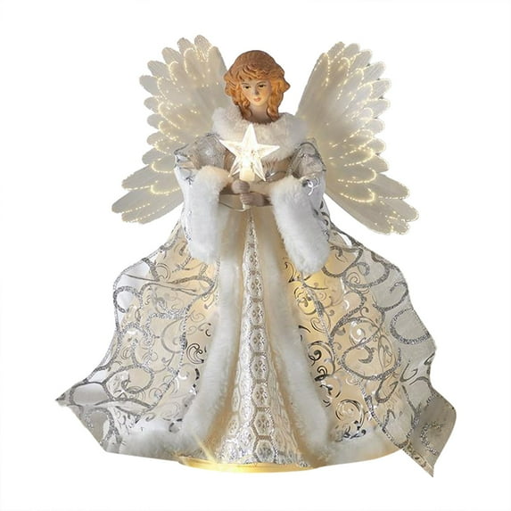 BCMMKLPP 10Inch Angel Christmas Tree Topper with White Feather Wings ...