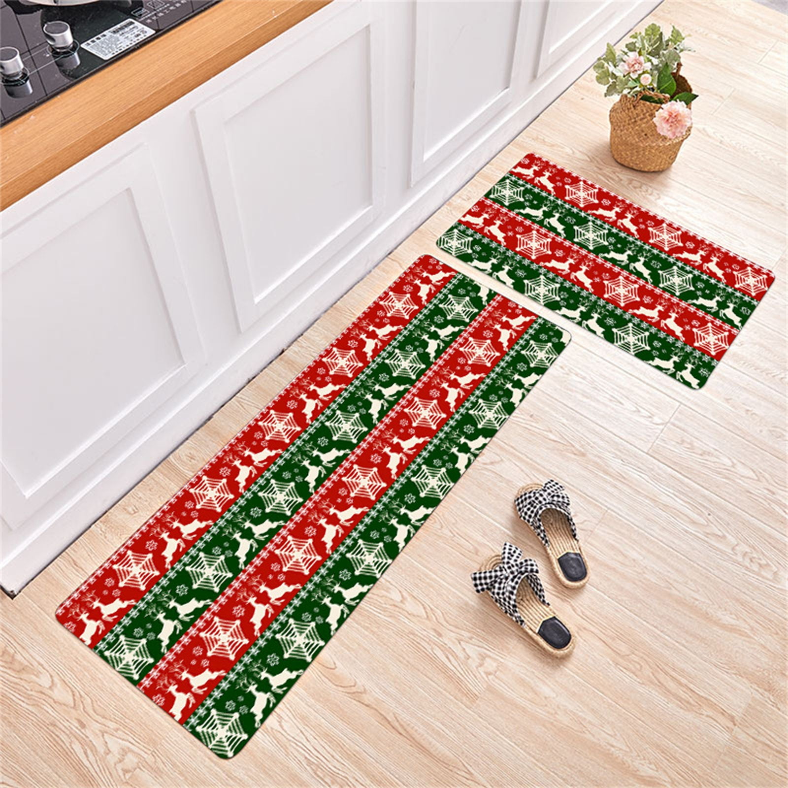 BCMMKLPP 2PC Merry Christmas Kitchen Mat Washable Kitchen Rug Non Slip ...