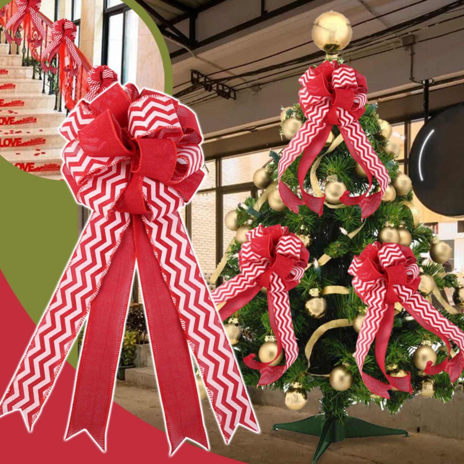 BCMMKLPP Christmas Tree Topper Red Bow with Long Streamers for Wreath ...