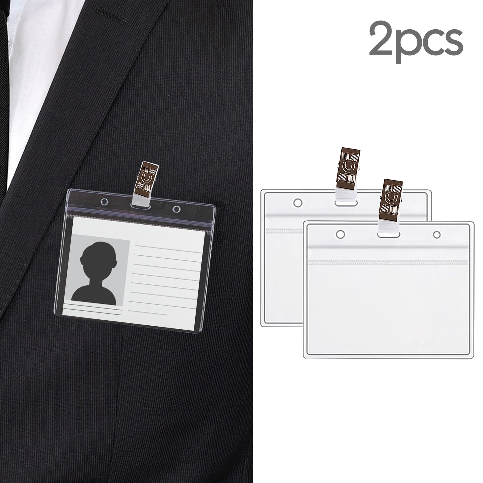 BCMMKLPP Name Badge Holder with Clip Clear PVC Horizontal Badge Holder ...