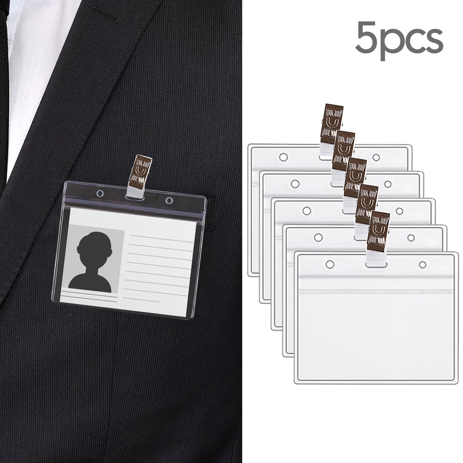 BCMMKLPP Name Badge Holder with Clip Clear PVC Horizontal Badge Holder ...