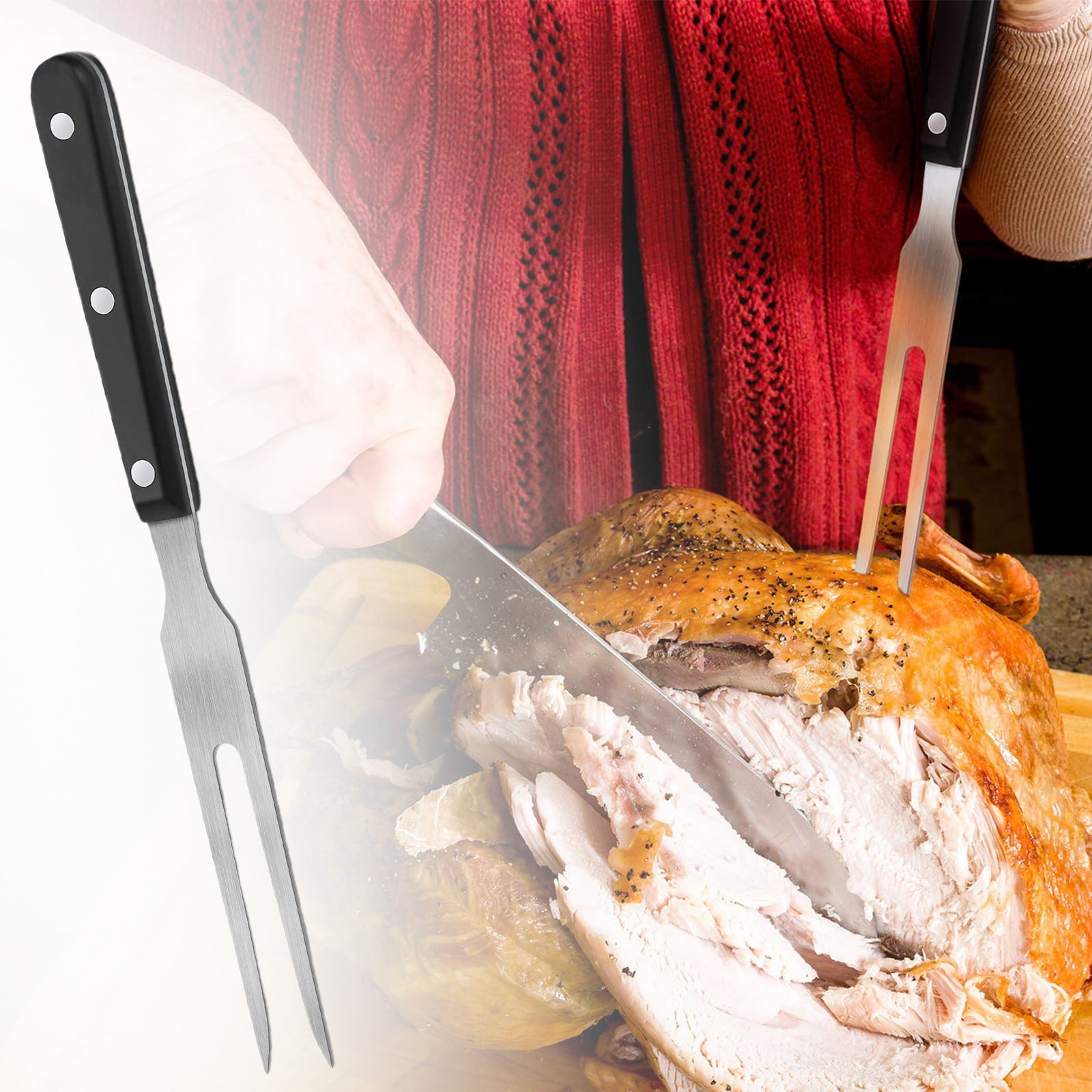 BCMMKLPP Two Pronged Wooden Handled Stainless Steel Fork - Serving Fork Large for Meat Carving ...