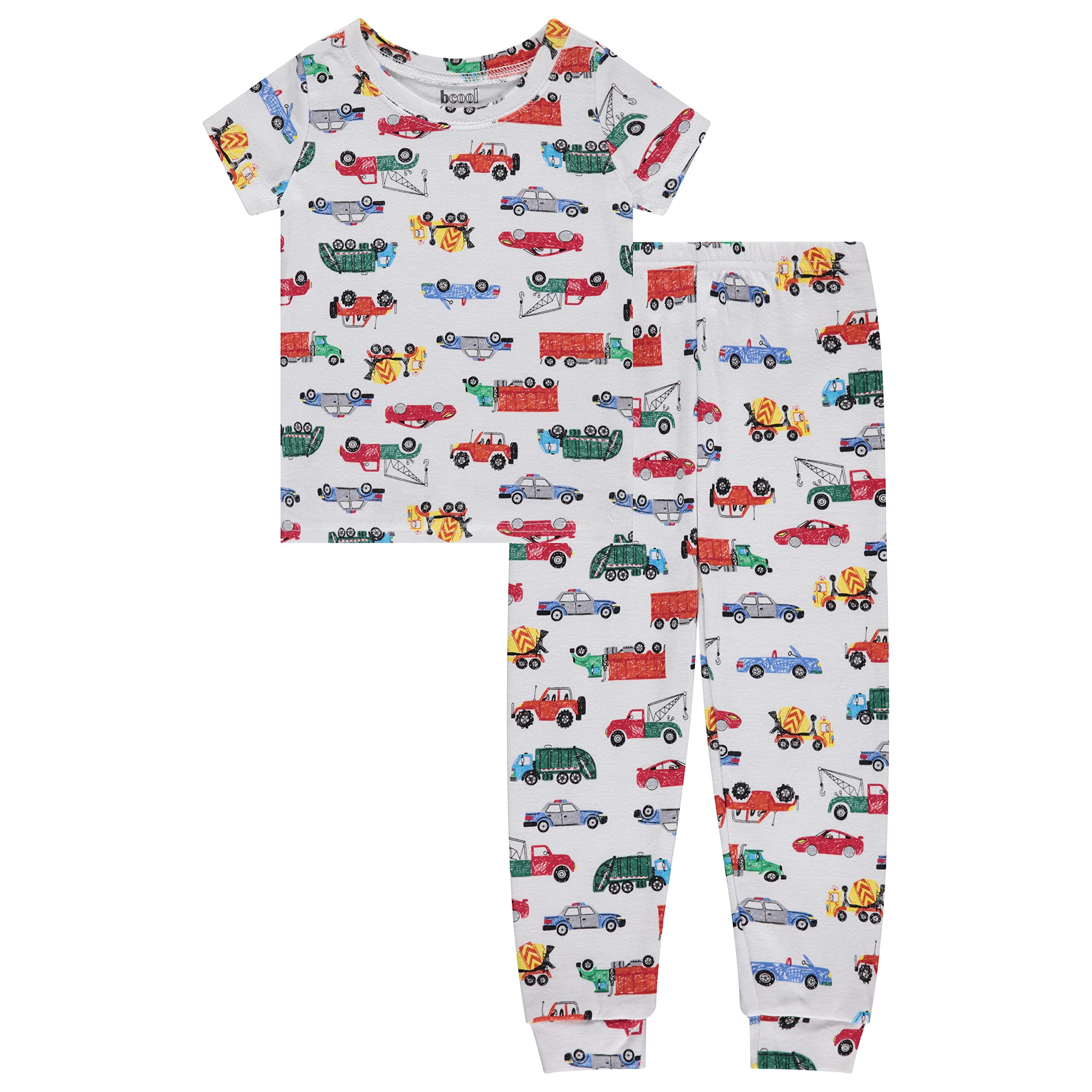 BCOOL Kids' 2-Piece Cotton Sleepwear Set: Dinosaur & Cars Prints for ...