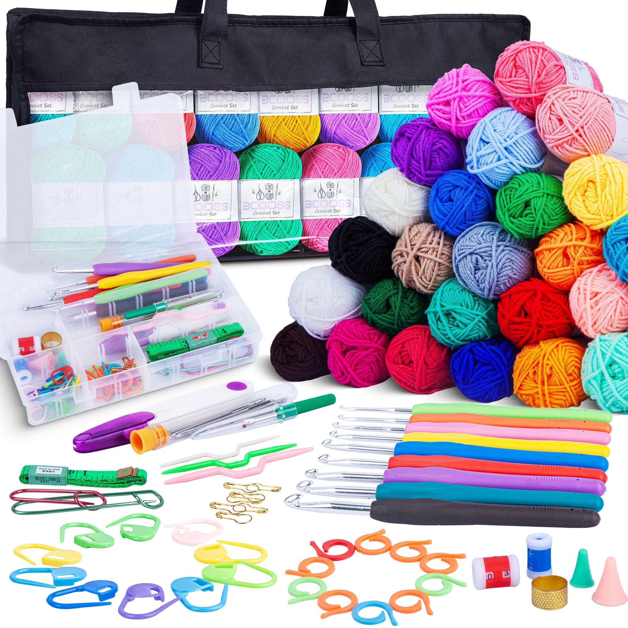 BCOOSS 113PCS Crochet Kit for Beginners Adults Crochet Hook Set with Crochet Yarn，Needles ...