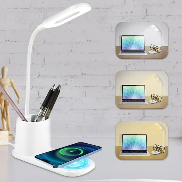 BCOOSS LED Desk Lamp with Pen Holder, Wireless Charger, and Flexible ...
