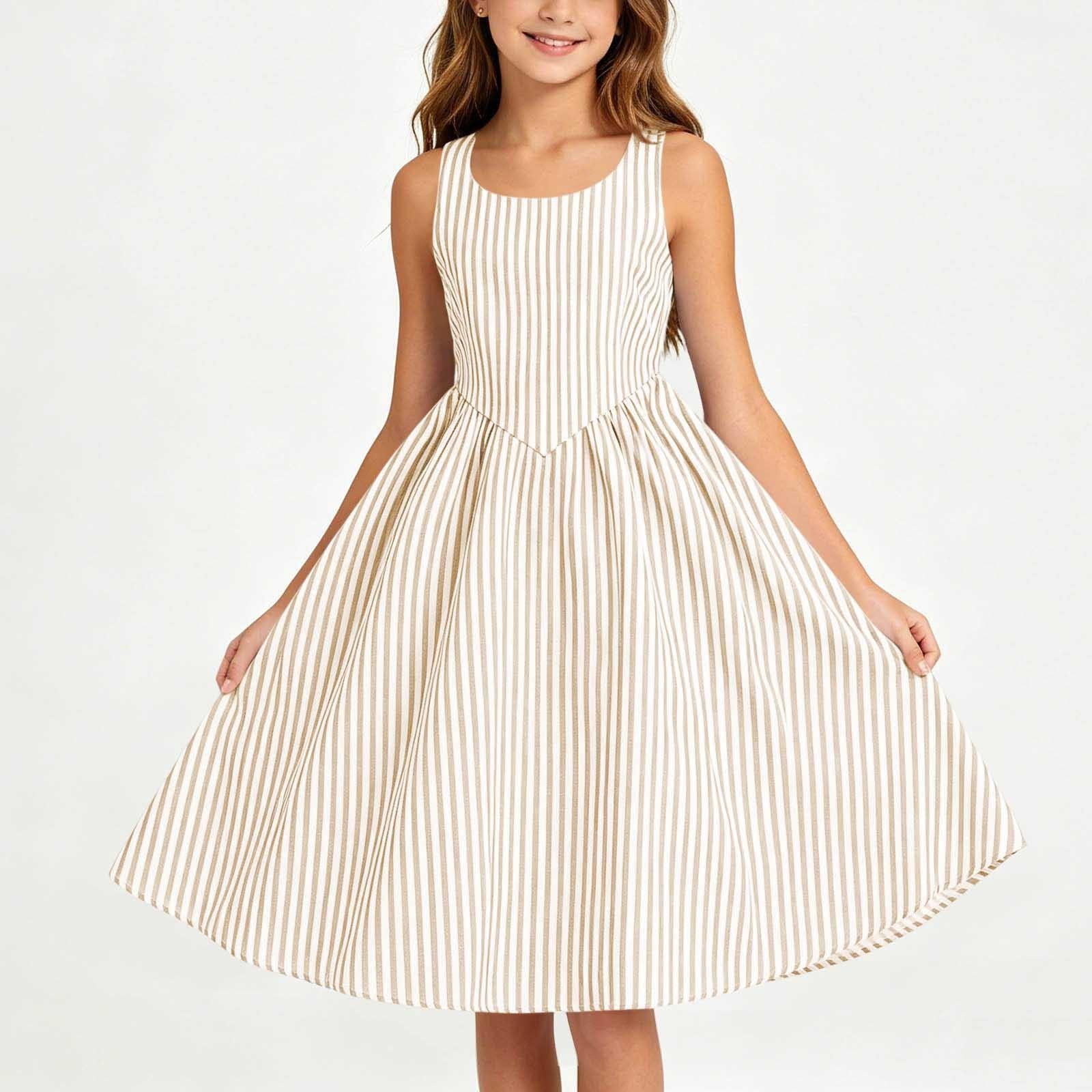 BCSIOAOI Dress Girls,Sleeveless Striped Crew Neck A-Line Dress with ...